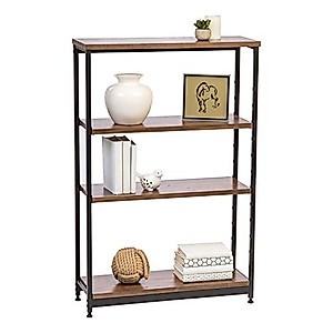 IRIS USA 31.5" 4-Tier Wide Wood and Metal Shelf, Sturdy Home Décor Storage Rack with Height Adjustable Shelves and Feet, Dark Brown/Black