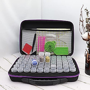 LIZEALUCKY High Capacity Diamond Painting Storage Containers 60 Slots Beads Organizer Box Diamond Painting Accessories Tool for Embroidery DIY Art Craft Shockproof Durable (Purple)
