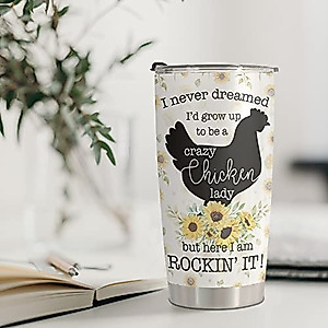 HOMISBES Crazy Chicken Lady Gifts - Stainless Steel Chicken Sunflower Tumbler Cup 20oz for Chicken Owners - Chicken Travel Mug for Mom Women Wife - Birthday Gifts for Chicken Lovers