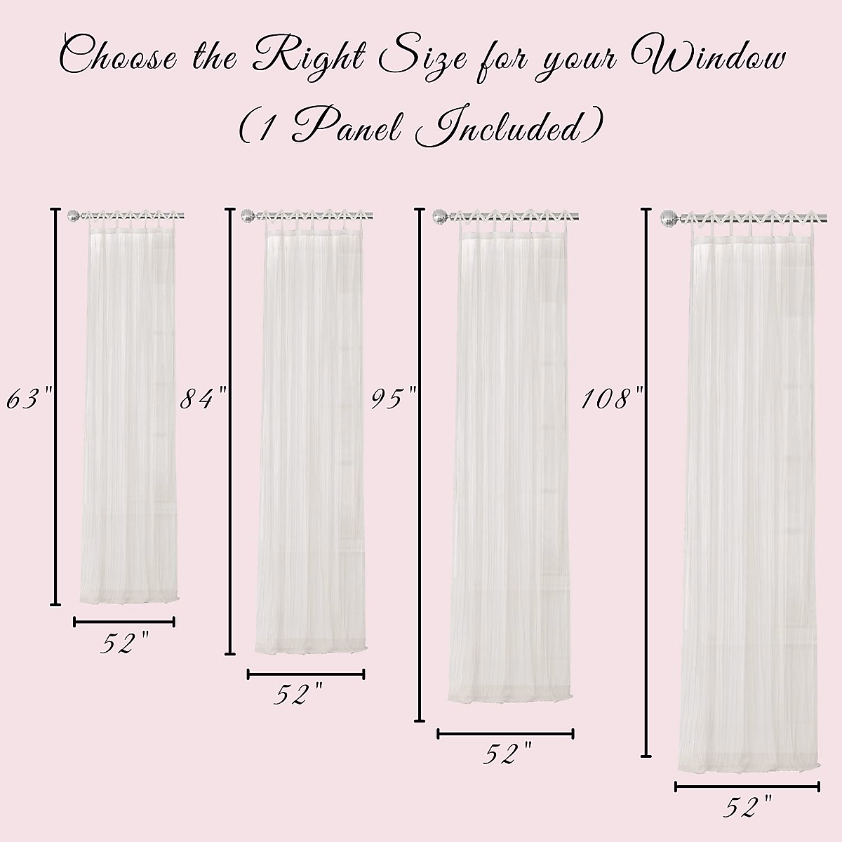 Elrene Home Fashions Greta Crushed Sheer Tie Tab Top Teen Kids Single Window Curtain Drape, 50 in x 108 in (1 Panel), Ivory