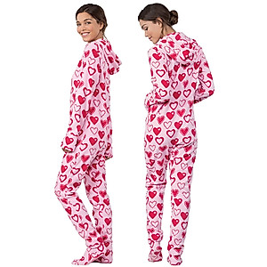 PajamaGram Fleece Onesies for Women - Footed Pajamas for Women, Pink, Small 4-6