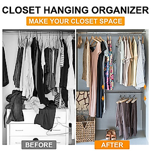 Closet Hanging Rod, 48in Wide Extension Closet Hanging Organizer，6 Height Adjustable Hanging Closet Rods, Space Saving Heavy Duty Closet Rod for Hanging clothes and Towel, Black