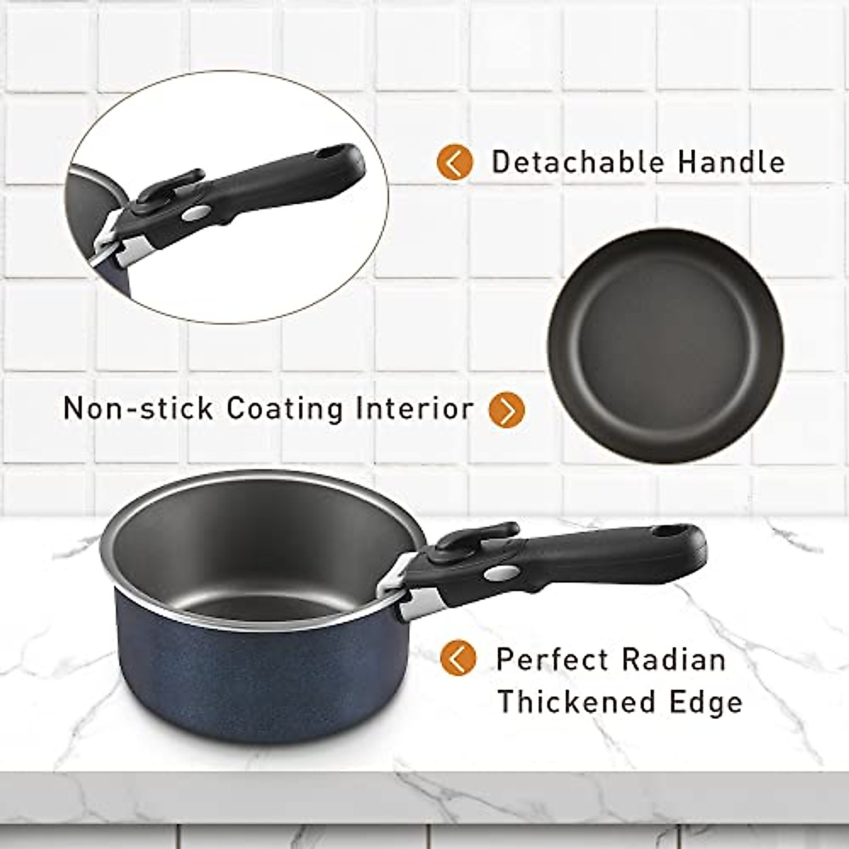 SHINEURI 3 Pieces Removable Handle Cookware, Stackable Pots And Pans Set, Nonstick Pot and Pan Set,Nonstick Frying Pans for Home & Camping, Dishwasher Safe, Oven Safe - 8/9.5 inch