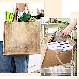10 Pack Burlap Tote Bag Set Jute Tote Bags with Handles Blank Large Burlap Reusable Grocery Bags Water Resistant for Bridesmaid Gift Travel Shopping DIY Crafts Bags, 15.3 x 12.2 x 5.9 Inches
