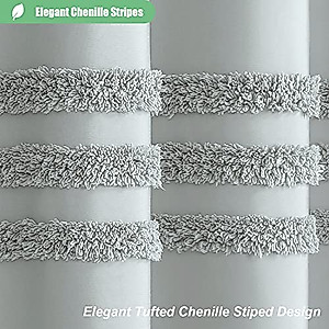 Dynamene Grey Fabric Shower Curtain, Tufted Chenille Striped Textured Cloth Shower Curtains for Bathroom, Boho Farmhouse Shabby Chic Waterproof Shower Curtain Set with Hook, Wrinkle Free, 72x72