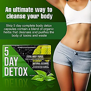Strip 5 Day Permanent Detox Cleanse - Complete Body Cleansing Kit - Toxin Rid - Detox with Burdock, Dandelion, Red Clover Blossom, Alfalfa, Slippery Elm - 40 Capsules, 2 Pack
