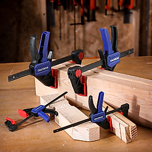 WORKPRO Mini Bar Clamps for Woodworking, 6"(2) and 4-1/2"(2), 4-Piece One-Handed Clamp/Spreader, Light-Duty Quick-Change F Clamp with 150lbs Load Limit Blue
