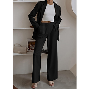KIRUNDO Women's 2025 Spring Fall 2 Piece Blazer Set Casual Loose Long Blazer Jackets and Dressy Wide Leg Pant Suits Pockets Black