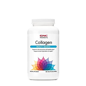 GNC Women's Collagen Supplement |Supports Healthy Skin and Improves Elasticity | Targeted Cell Growth and Repair Formula with Hyaluronic Acid | Natural Collagen Source | 180 Caplets