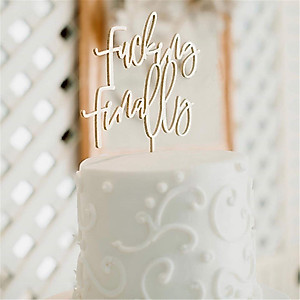 Rural Funny Finally Wedding Cake Topper for Bridal Shower Engagement Party Decoration , Antique Wood