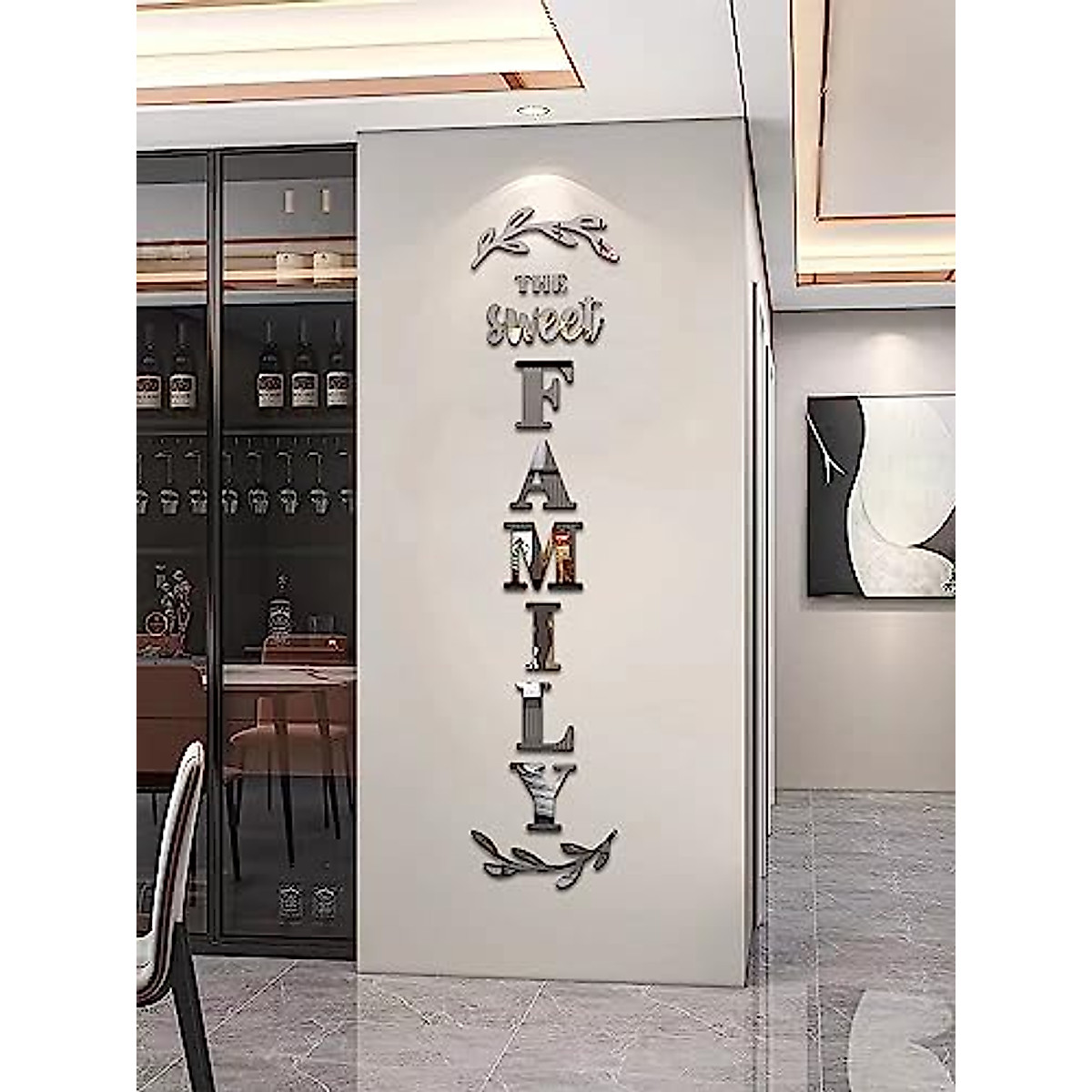 YUZUCMCM Home Wall Decor Family Letter Signs Mirrors Wall Stickers Wall Decor for Living Room Bedroom Wall Decals Peel and Stick(Silver, 88 X 18 in)