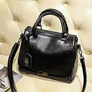 Andongnywell Women's Rivet Boston Bag Barrel Design Satchel Top Handle Pillow Handbags Mini Bennett Crossbody (Black)