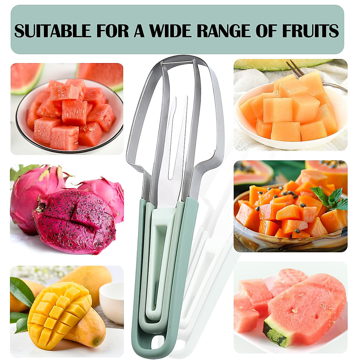 FMOYSIEN Watermelon Cutter Slicer Tool,3-in-1 Stainless Steel Watermelon Cutter Watermelon Popsicle Cutter Watermelon Fork Fruit Cutting Tool for Kitchen Utility Gadgets