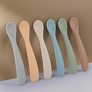 Eascrozn Baby Spoons, 6 Pack First Stage Silicone Baby Feeding Spoons, Soft Tip Feeding Baby Utensils, Baby Led Weaning Supplies Training Spoons, Dishwasher and Boil Safe