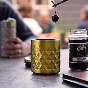 Viski Paragon Cocktail Tumbler Insulated Cocktail Cups, Insulated Rocks Tumbler Stainless Steel Whiskey Glasses with Ceramic Coating Gold 12oz Set of 1