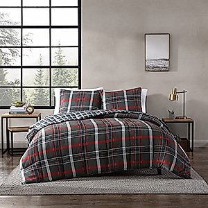 Eddie Bauer - Twin Comforter Set, Reversible Plaid Bedding with Matching Sham, Home Decor for Colder Months (Willow Dark Grey, Twin)
