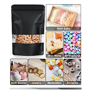 100 Pack Smell Proof Bags, Resealable Bags with Matte Window, Foil Pouch Stand Up Sealable Bags for Packaging（Black，4" x 6"）