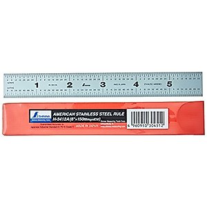 Shinwa H-3412A 6" 150 mm Rigid English Metric Zero Glare Satin Chrome Stainless Steel E/M Machinist Engineer Ruler/Rule with Graduations in 1/64, 1/32, mm and .5 mm