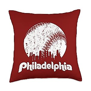 Vintage Skyline Retro Philadelphia Philly Baseball Dancing Throw Pillow, 18x18, Multicolor