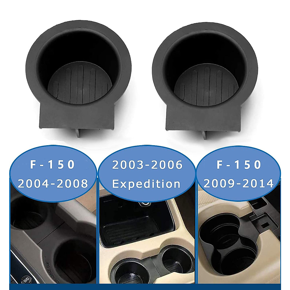 F-150 Cup Holder Insert Compatible with Ford F-150 2004-2008 with Flow Through Console,2009-2014 F150 Without Flow Through Console, Replacement Front Center Console Cup Holder