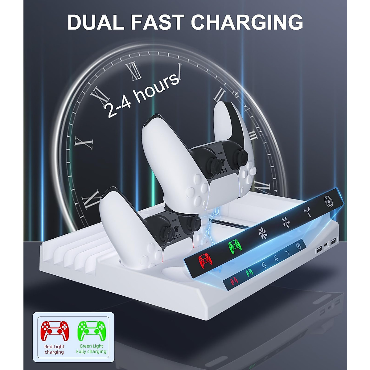 BGGUANG PS5 Slim Cooling Station，Charging Controller，Featuring Three Adjustable Cooling Fan，Compatible with Disc&Digital Editions,It's Playstation 5 Slim Ideal Accessories (grey)