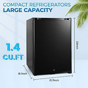 HIPOPLLER Compact Refrigerator, 1.42 cu.ft 110V Quiet Mini Fridge, Reversible Door with Lock, Energy Efficient Beverage Cooler for Bedroom Dorm RV Hotel Office, Black