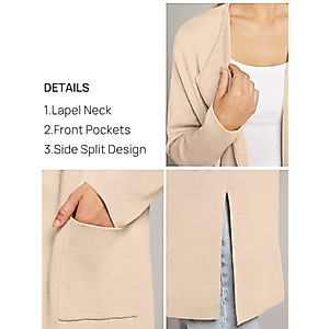 MEROKEETY Women's Open Front Coatigan Sweater Long Sleeve Casual Knit Lapel Cardigan Coat with Pockets, Apricot, Small