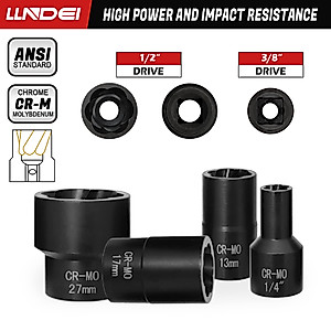 LLNDEI Upgrade Lug Nut Remover Bolt Extractor Set ½ in. and ⅜ in. Drive, Impact Bolt Nut Remover Socket Tool, Chrome-Molybdenum Steel, 1/2"&3/8" Dr. Twist Socket Set with Black Case (22PCS)