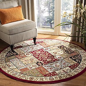 SAFAVIEH Lyndhurst Collection Area Rug - 8' Round, Multi & Ivory, Traditional Oriental Design, Non-Shedding & Easy Care, Ideal for High Traffic Areas in Living Room, Bedroom (LNH318A)