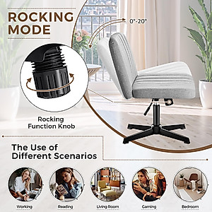 YESHOMY Cross Legged Armless Wide Adjustable Swivel Padded Linen Fabric Home Office Desk Chair No Wheels, Set of 1, Light Grey