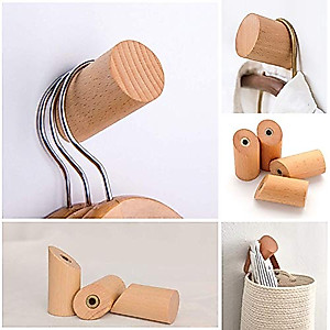 Felidio Wood Wall Hooks, 4 Pack Coat Hooks Wall Mounted Rustic Wooden Hooks Heavy Duty Robe Hook Hat Rack | Hooks for Hanging Bathroom Towels Clothes Hanger (Beech Wood)