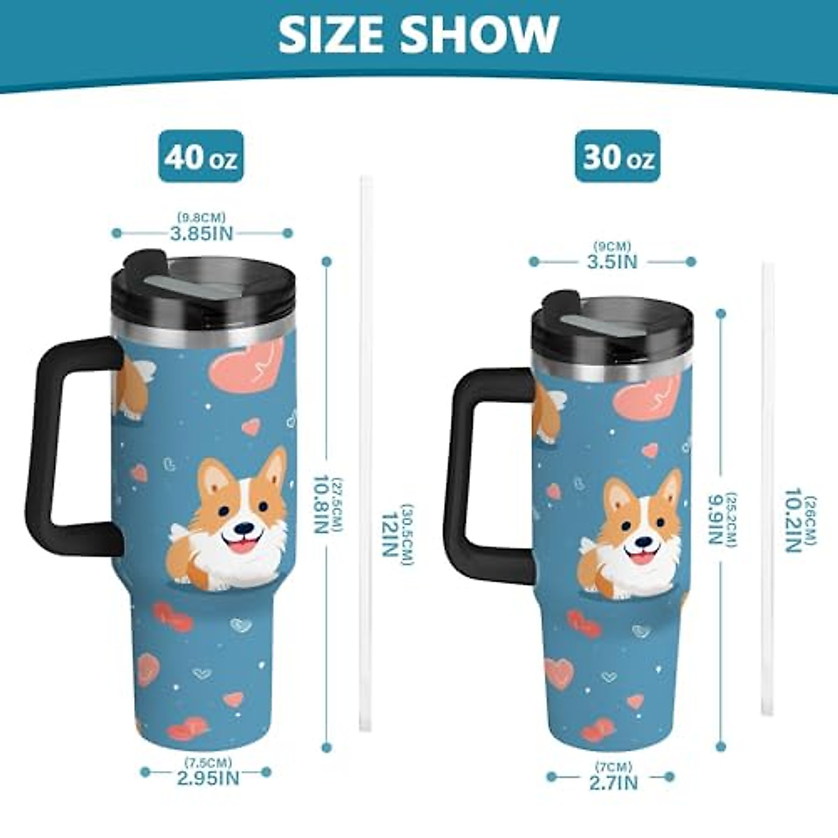 FRCSDIY Cartoon Dog Insulated Tumbler with Handle and Straw Lid,40oz Leakproof Stainless Steel Cup BPA-Free Water Bottle