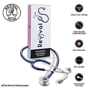 Revival Pediatric Neonatal Stainless-Steel Dual Head Stethoscope for Infant Care, Pediatricians, Neonatologist, Nurses and Medical Students with tunable Diaphragm, Latex Free tubing (Blue)