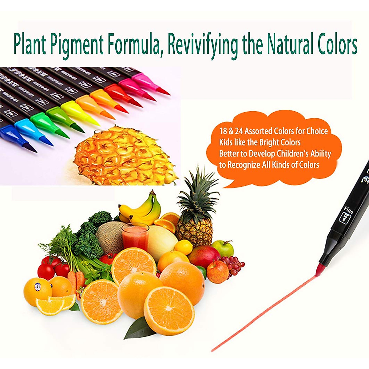 Kekelele WQIYA Dual Tip Markers for Kids, Washable Markers Set, Art Markers with Stand Portable Box, Gift For Kids (36 Colours)