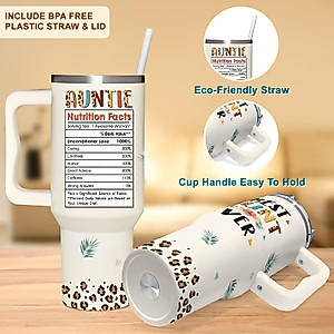 AT2Z GLOBAL Gifts for Aunt, Auntie Gifts - Aunt Gifts from Niece, Nephew - Christmas Gifts for Aunt,Birthday Gift, Mothers Day Gifts for Auntie - Gifts for New Aunt - 40oz Tumbler With Handle & Straw