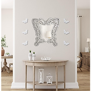 White Butterfly Stickers for Walls: 6pcs 3D Feather Butterflies Wall Decor with Pearls Glitters for Girls Bedroom Baby Shower Wedding Cake Office Decor Decorative Butterfly Wall Decals for Bathroom