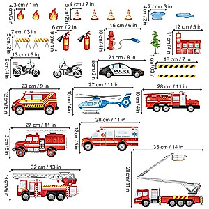 wondever Fire Trucks Wall Stickers Transportation Firefighter Vehicle Peel and Stick Wall Art Decals for Kids Boys Bedroom Baby Nursery
