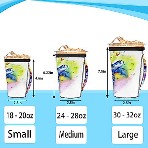 Colorful Sea Turtle Animals Reusable Iced Coffee Sleeves Neoprene Sleeve Cup Cover with Handle for Cold Drinks Beverages Drink Sleeve Holder 30-32oz