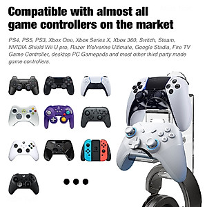 NiHome Clear Acrylic Game Controller Wall Hanger Stand, Dual Gamepad Controller & Headphone Hanger Holder for Xbox PS5 PS4 PS3 Switch, Wall Mount Stand Organizer for Gaming Accessories