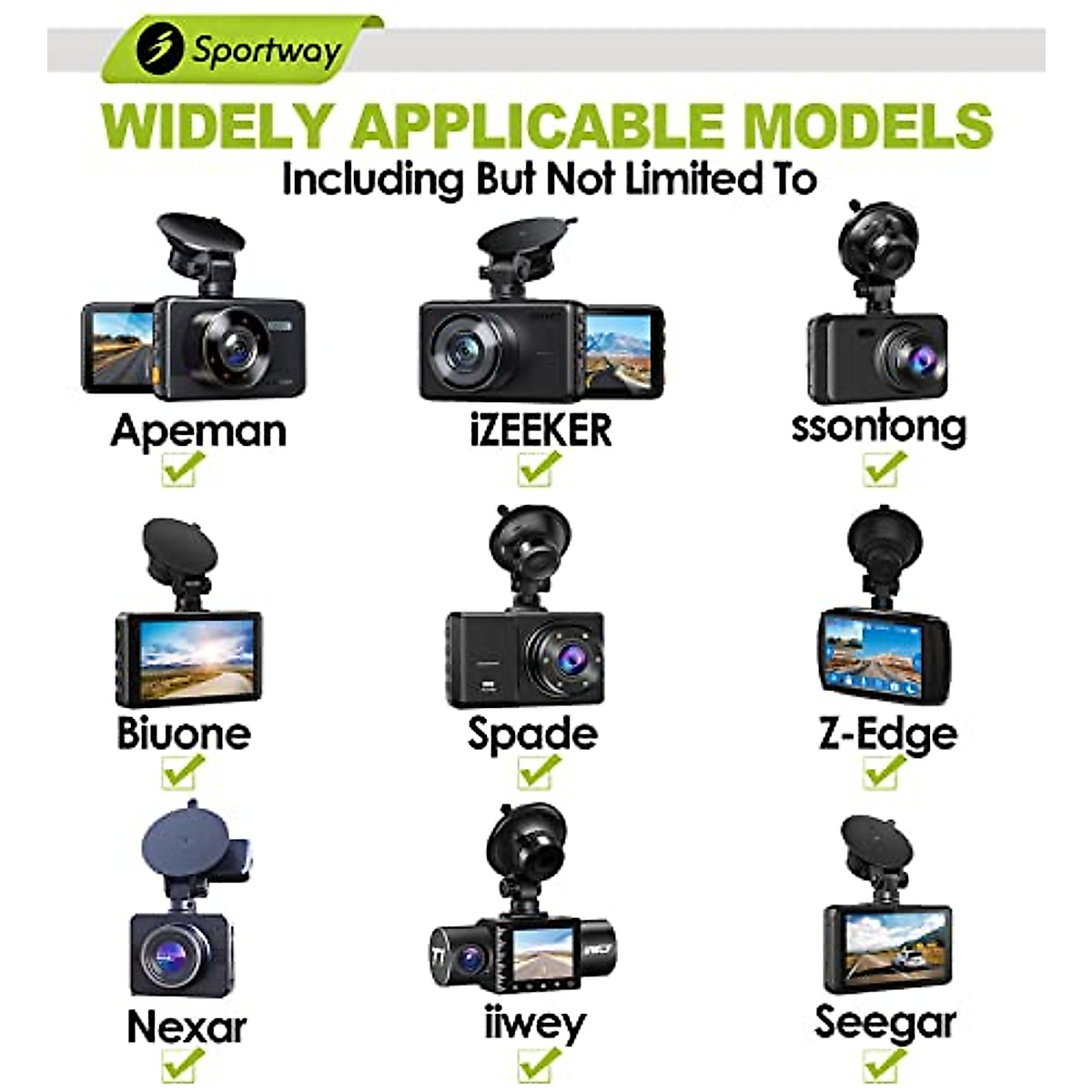 Sportway S504 Suction Cup Dash Cam Mount Holder (5th Gen) with 4pcs 360 Rotating Joints for Apeman Ssontong Biuone iZEEKER HaHoco and Most Other Car Dash Cameras