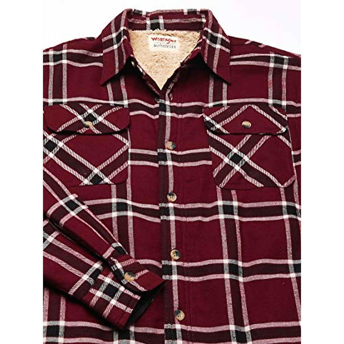 Wrangler Authentics Men's Long Sleeve Sherpa Lined Shirt Jacket, Tawny Port, X-Large