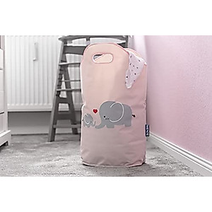 WENKO Kids Laundry Hamper, Baby Hamper for Nursery, Baby Basket for Dirty Clothes, Elephant Nursery Hamper, Toy Basket with Handles, Pink Laundry Bin, 15.7 x 20.5 x 7.9 inch