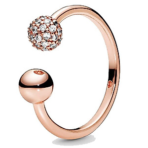 YENAKING Authentic Silver Sparkling Rose Polished & Pave Bead Open With Crystal Ring For Women Wedding Party Fashion Jewelry