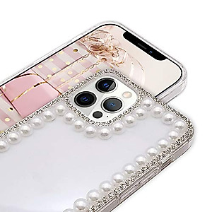 Guppy for iPhone 12 Pro Max Women Girls Bling Diamond Pearl Case Luxury Glitter Handmade Rhinestones Soft Silicone Rubber Sparkly Shiny Protective Cover Case for iPhone 12 Pro Max 6.7" Clear