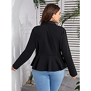 WDIRARA Women's Plus Size Button Ruffle Hem Long Sleeve Office Blazer Jacket Black 1XL