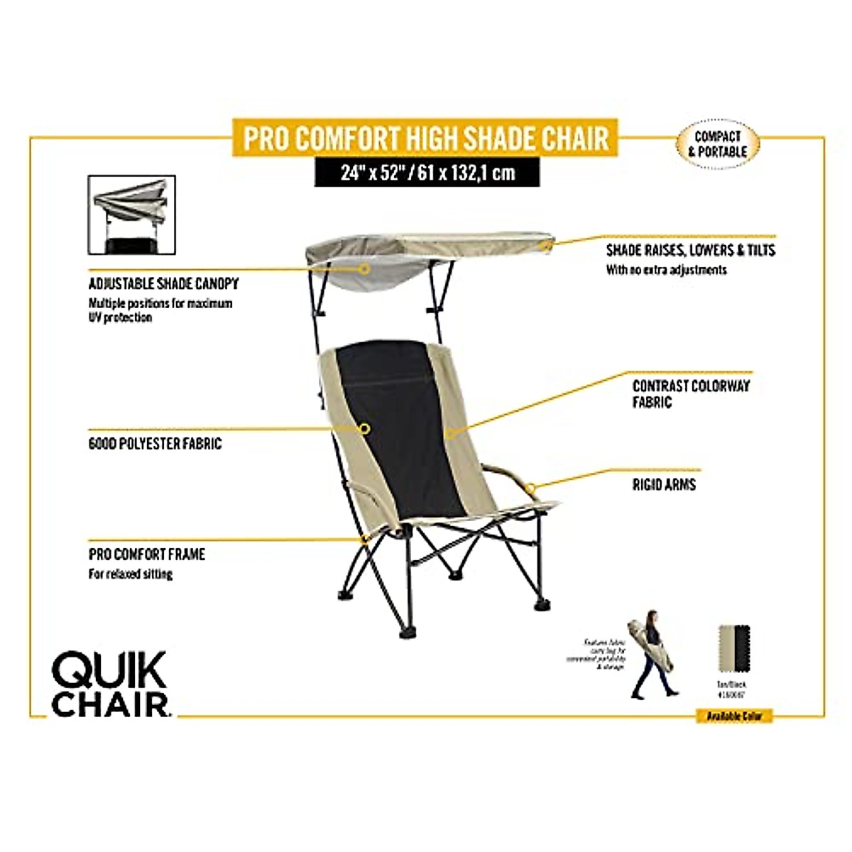 Pro Comfort High Shade Chair,Tan Fabric,Graphite Frame