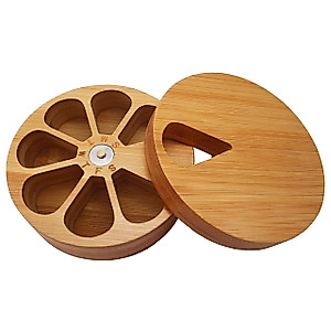 fashciaga Wood Daily Weekly Vitamin Medicine Pill Organizer Case Box,Kitchen Salt Spice Cellar Containers,Nail Art Glitters Crystals Organizer,Earring Ring Jewelry Storage Decorative Box (Bamboo)