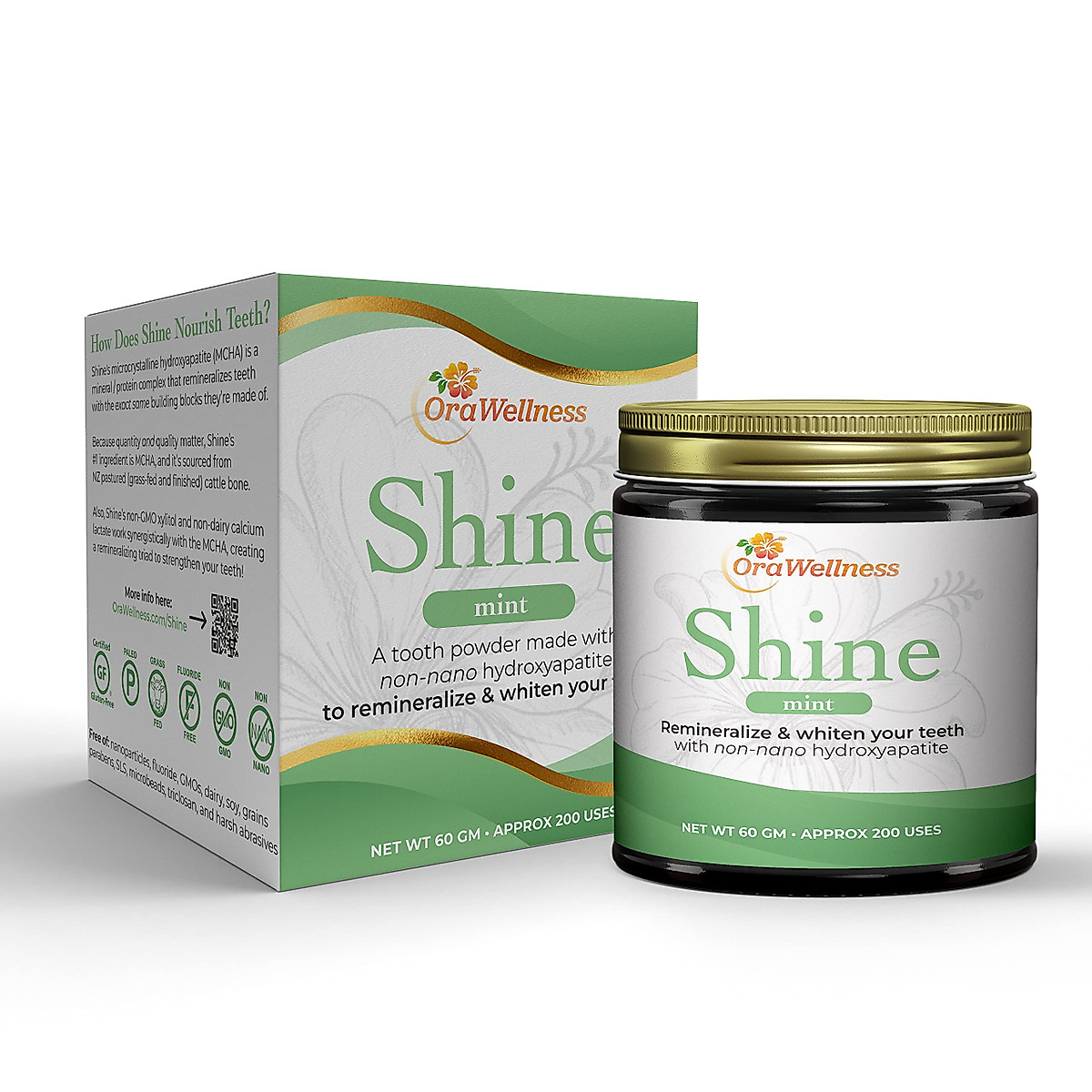 OraWellness Shine Remineralizing Natural Teeth Whitening Powder in Mint + Healthy Mouth Blend Organic Toothpaste & Mouthwash Alternative Tooth Oil