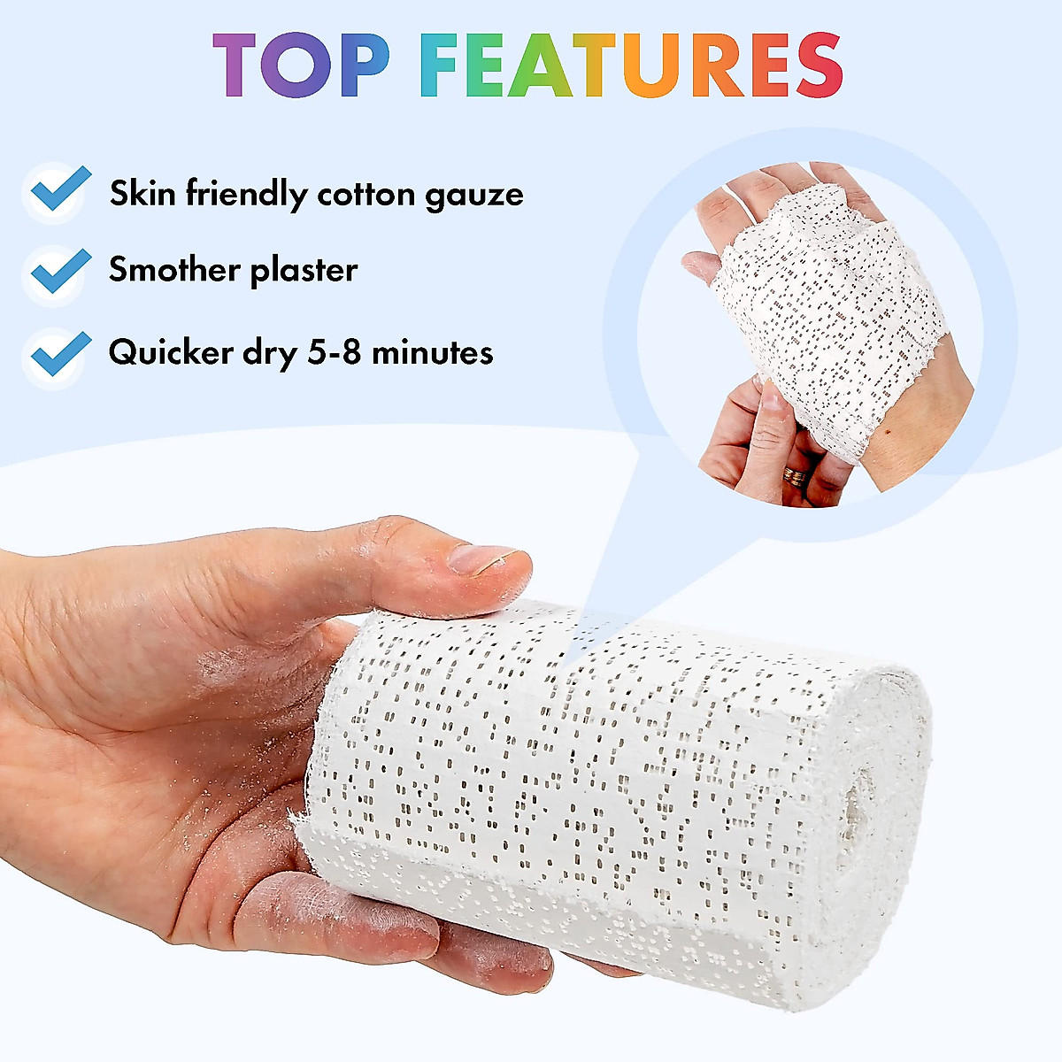 12pc Plaster of Paris Rolls - Fast Setting Gauze for Mache, Belly Casting, & Sculptures | Art and Craft Bandages, Wraps, Masks