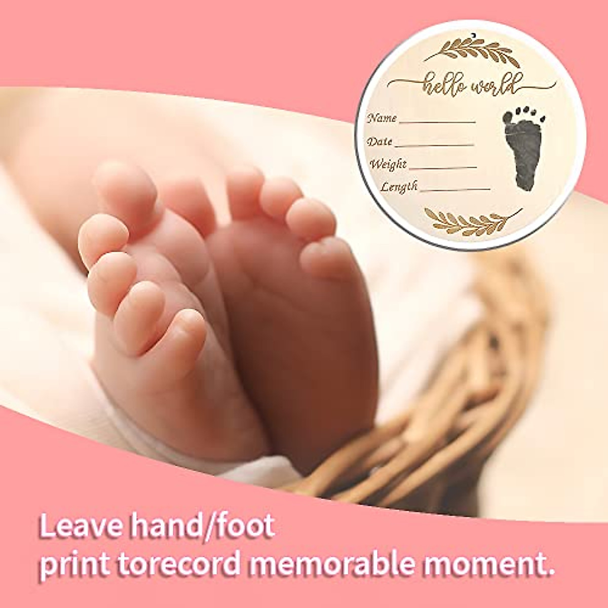 Wooden Baby Announcement Sign, hello world newborn sign, Birth Announcement Sign with Ink Pad, Baby Name Announcement Sign Newborn for Nursery Gift Baby Photo Prop Shower Keepsakes (Brown)